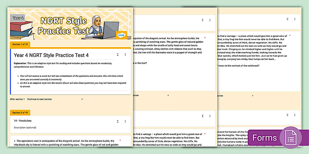 Year 4 NGRT Style Practice Test 4 (teacher made) - Twinkl