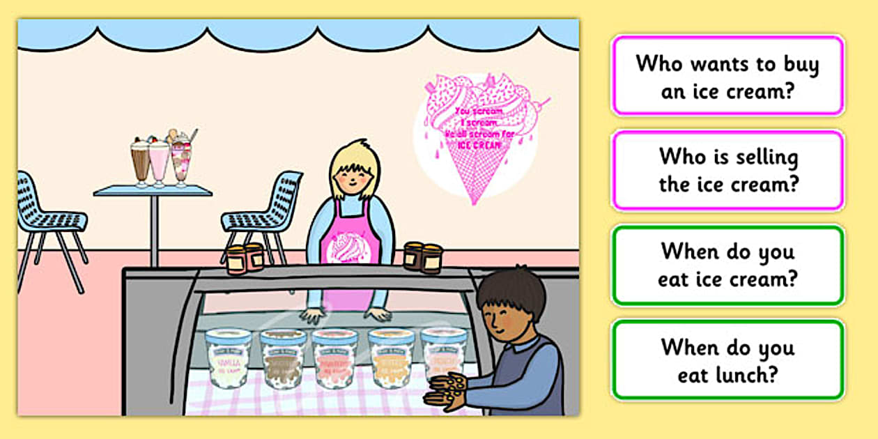 Ice Cream Shop Picture and Questions (teacher made) - Twinkl