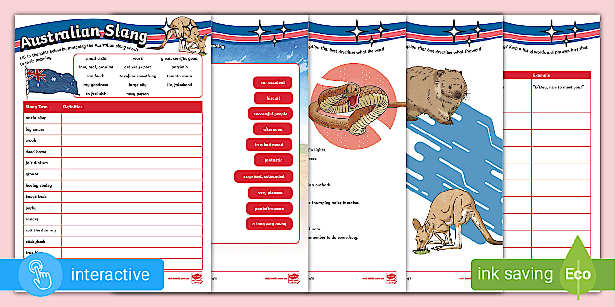 Australian Slang Activity Sheet (teacher made) - Twinkl