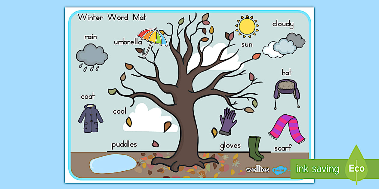 Winter Scene Word Mat (teacher made) - Twinkl