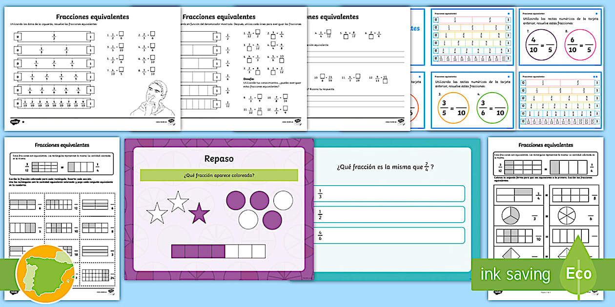 Pack de recursos: Fracciones equivalentes (ejercicios)