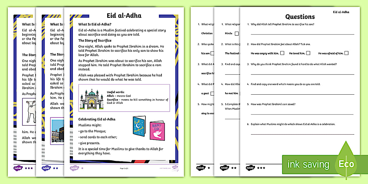 KS1 Eid al-Adha Differentiated Reading Comprehension Activity