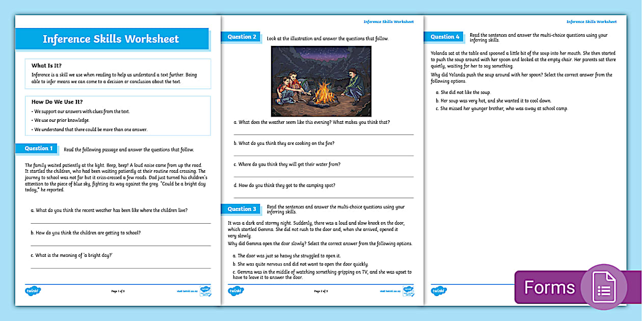 Reading Comprehension Skills: Inference Worksheet (Year 5-6)