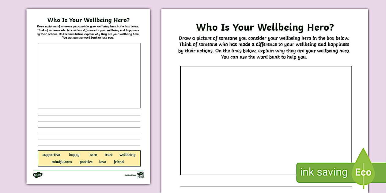 Who Is Your Wellbeing Hero? Activity Sheet (teacher made)