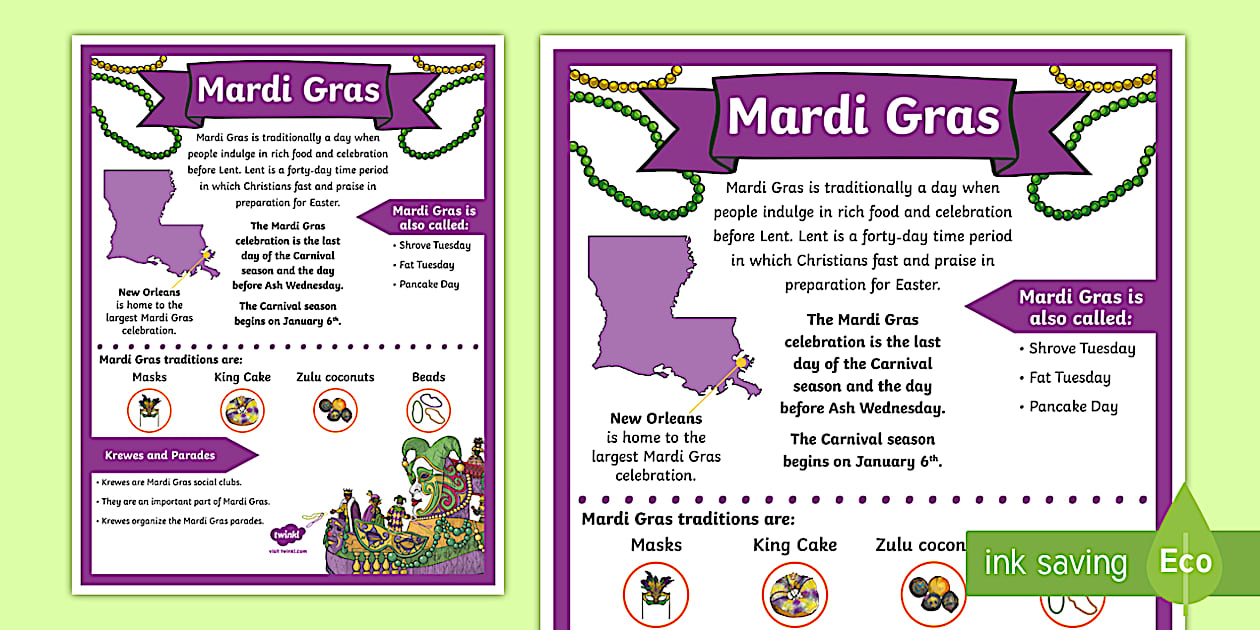 Colorful and Informative Mardi Gras Poster | Twinkl USA