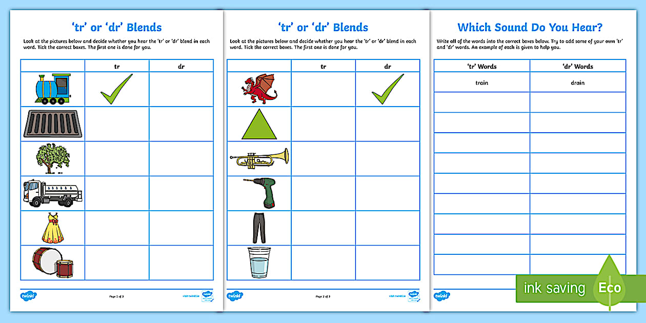 Which Sound? 'tr' and 'dr' Worksheet (teacher made) - Twinkl