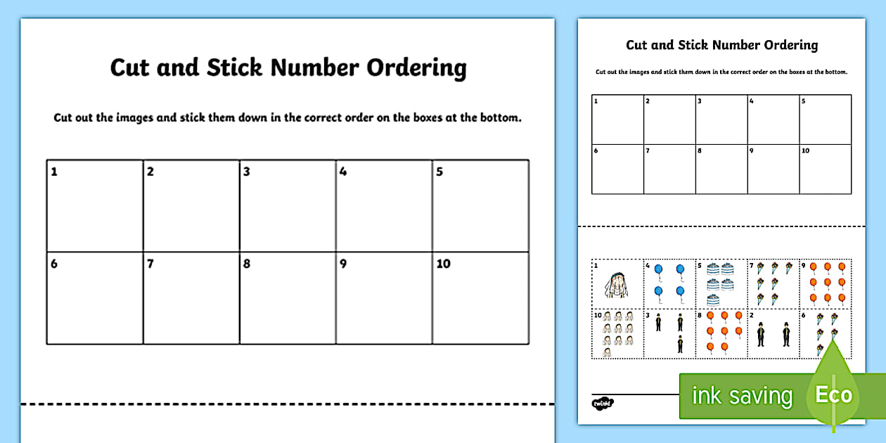 Ordering Objects and Numbers 0 - 10 Worksheet (teacher made)