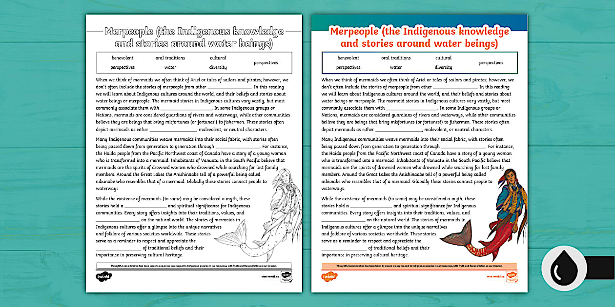 Merpeople: Indigenous Knowledge and Stories Cloze Activity