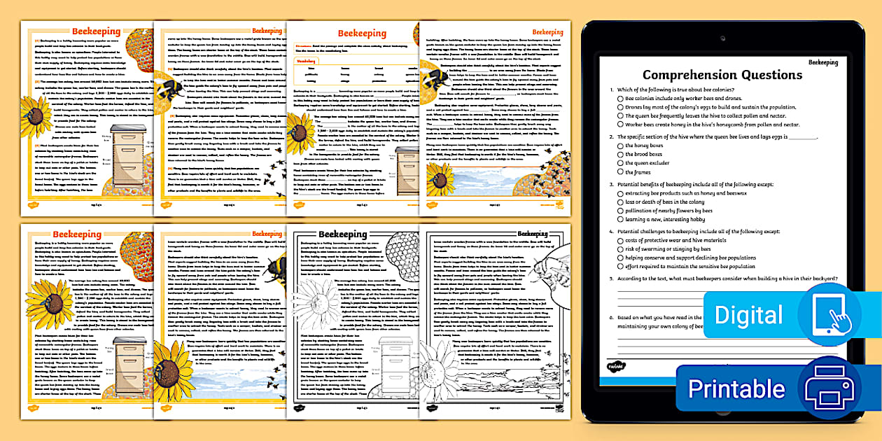 Sixth Grade Beekeeping Informational Reading Activity Pack