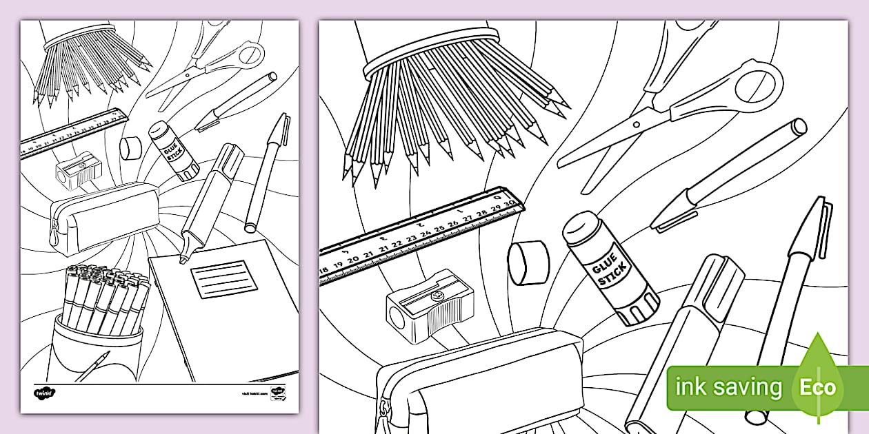 Classroom Objects Colouring Montage (Hecho por educadores)