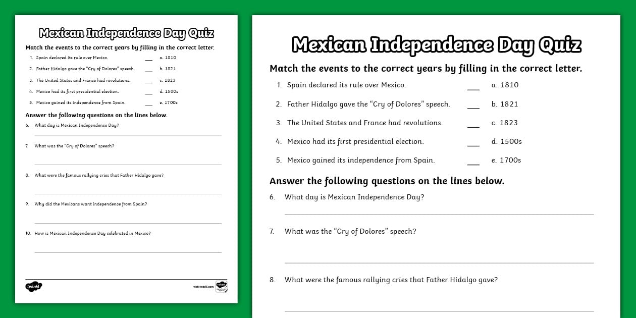 Mexican Independence Day Quiz (Hecho por educadores)