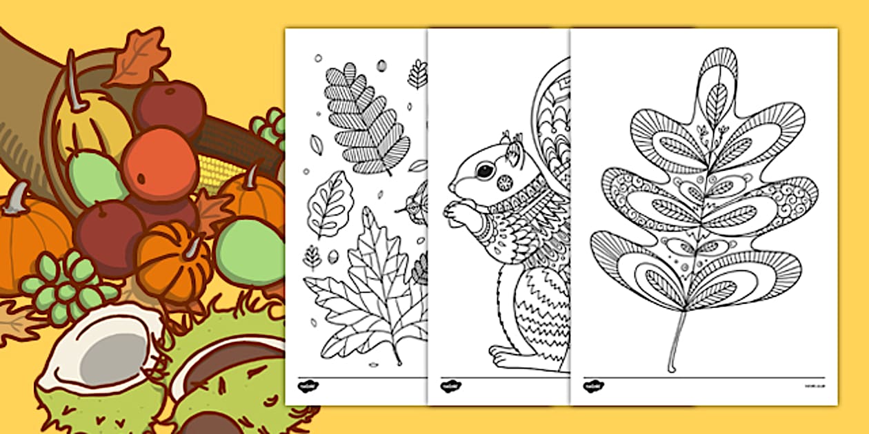 Adult Colouring Mindfulness Autumn Themed Sheets - Twinkl