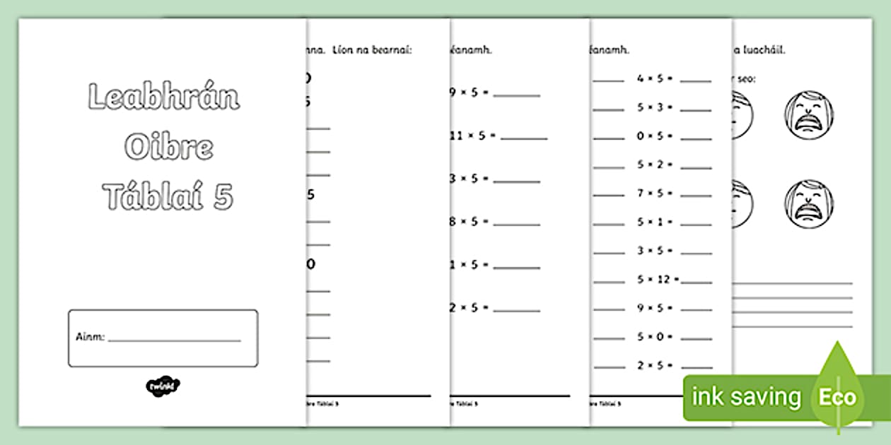 Five Times Table Activity Booklet Gaeilge (teacher made)