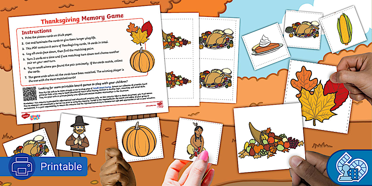 Thanksgiving Memory Card Game (teacher made) - Twinkl