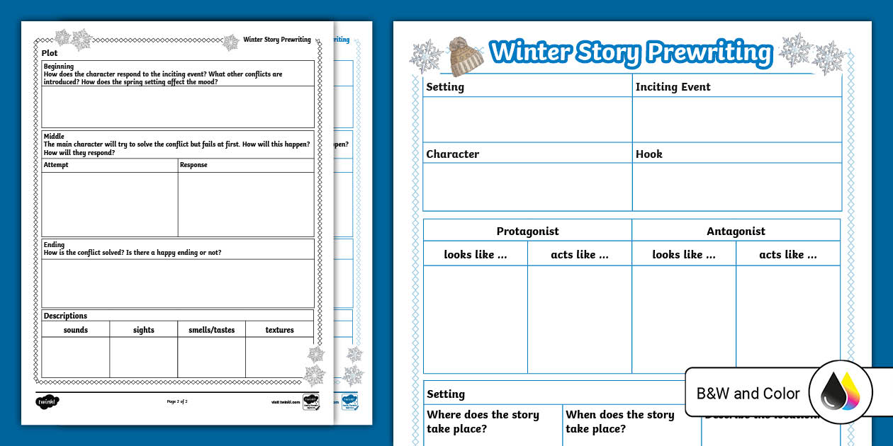 Winter Story Prewriting for 6th-8th Grade