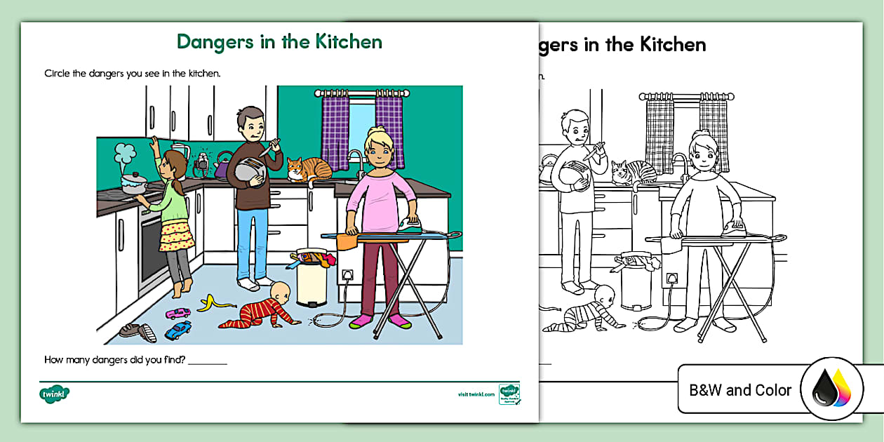 Dangers in the Kitchen Worksheet (teacher made) - Twinkl