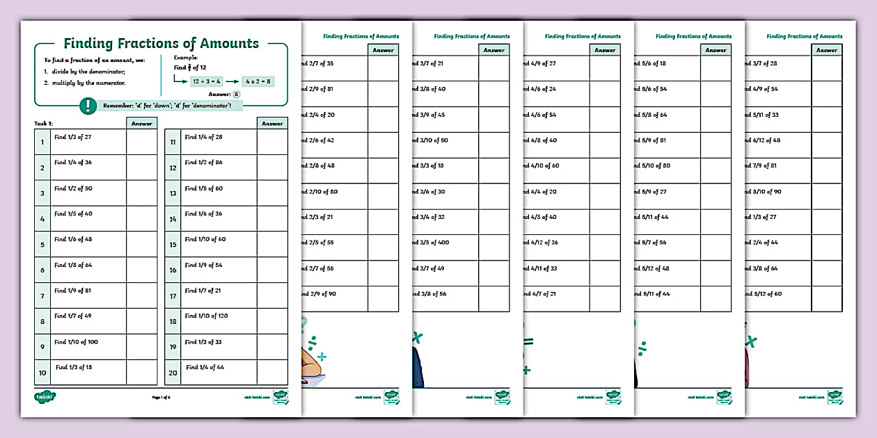 Finding Fractions of Amounts Activity Booklet (teacher made)