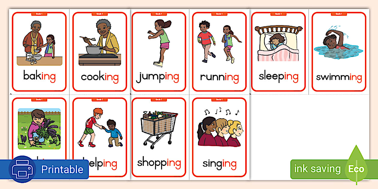 Grade 1 English - Phonics - Flashcards: Words Ending With -ing