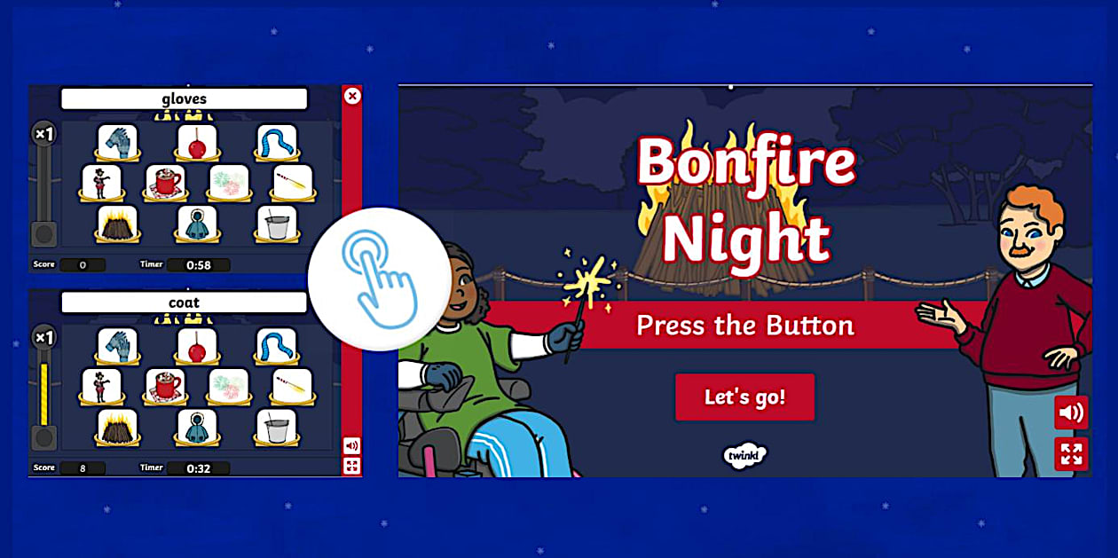 Interactive Bonfire Night Press the Button Game | Twinkl Go!