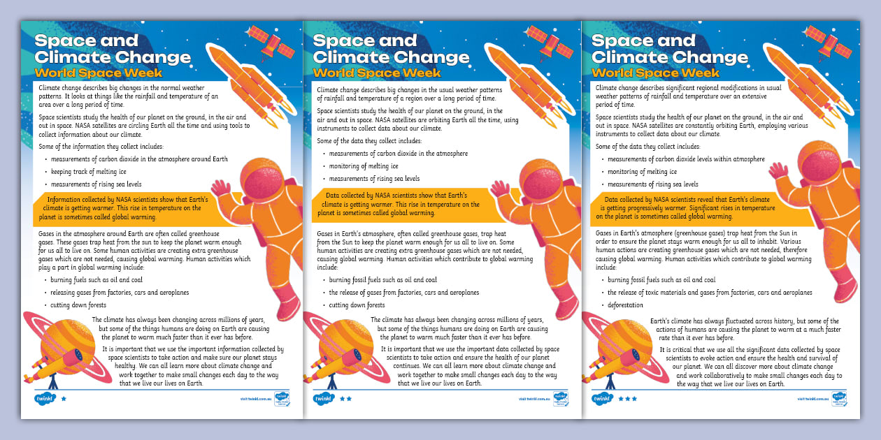 Space and Climate Change Differentiated Fact File - Twinkl