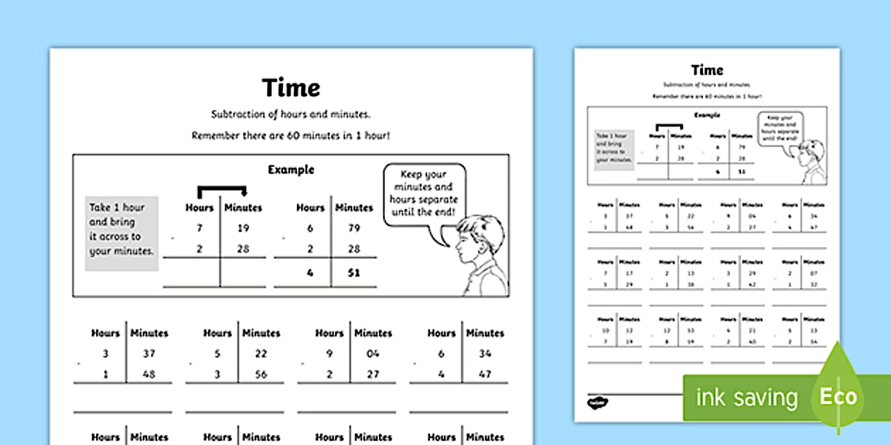 Adding and Subtracting Time Worksheet - Twinkl