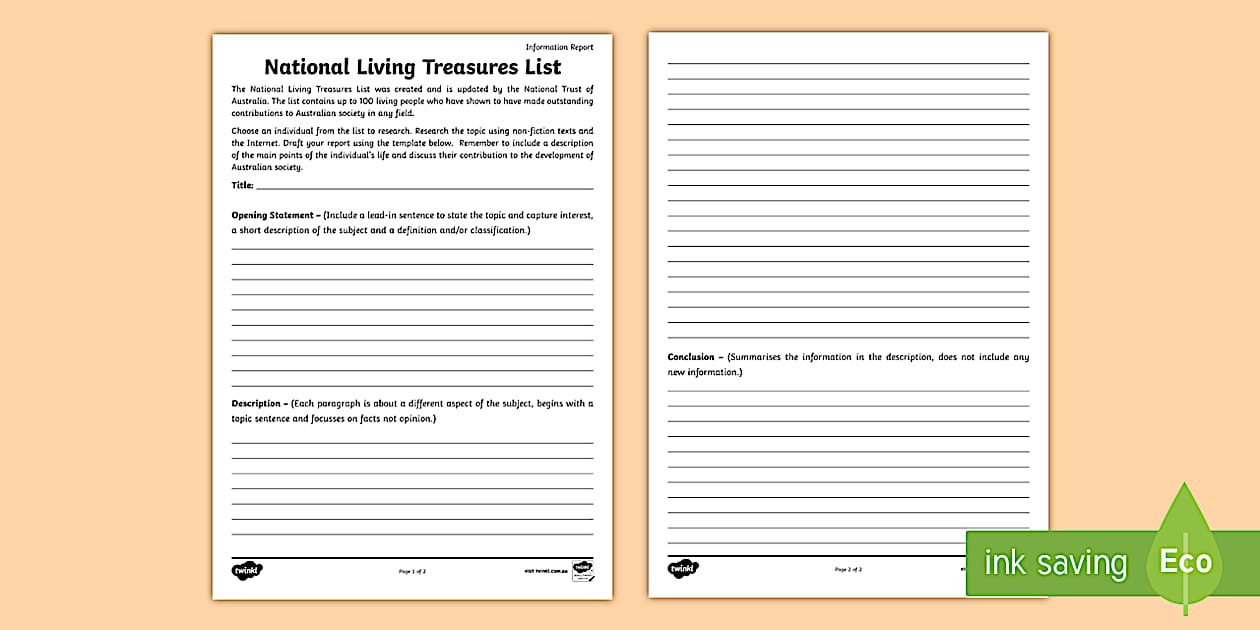 National Living Treasures List Report Writing Template
