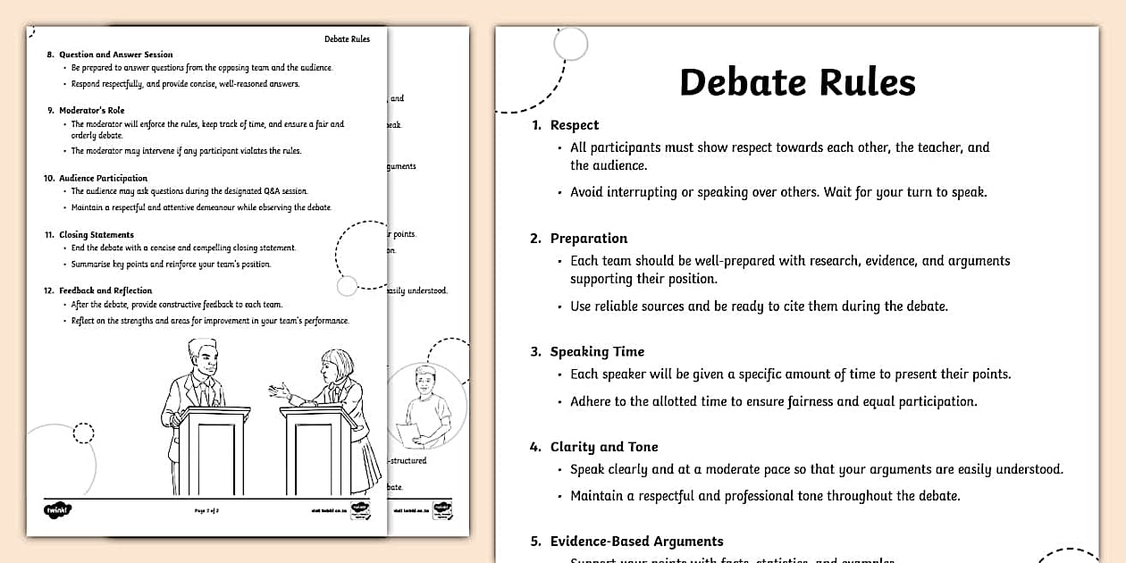 Debate Rules for Grade 9 Learners - Twinkl