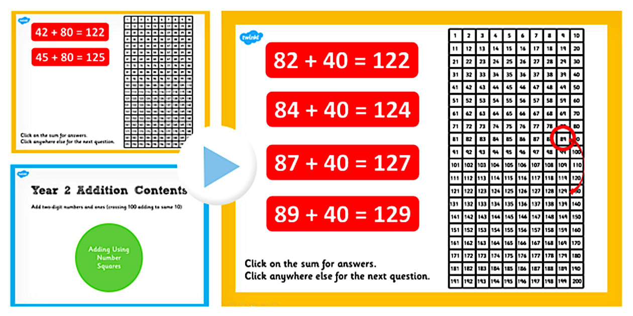 Year 2 Adding 2 Digit Numbers and Tens to Same 10s Number Squares