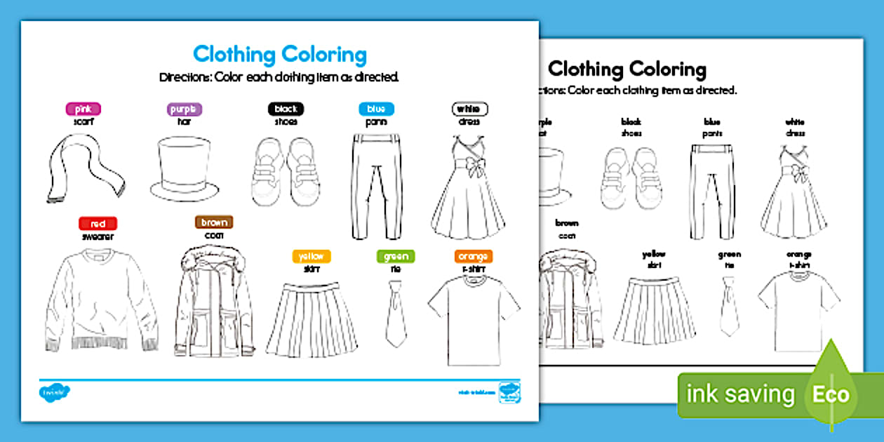 Clothes Coloring Worksheet | Clothing Coloring Worksheet Page