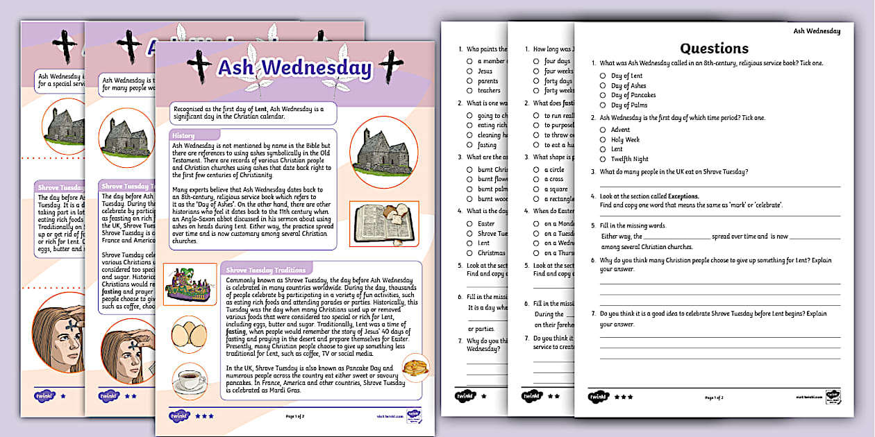 LKS2 Ash Wednesday Differentiated Reading Comprehension