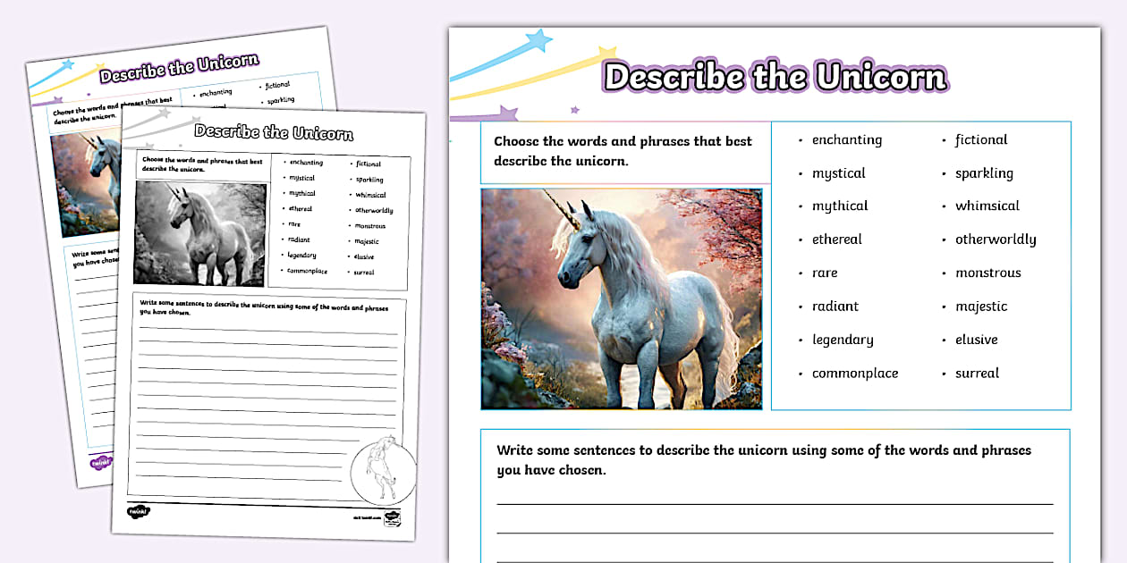 KS2 Describe the Unicorn Worksheet (teacher made) - Twinkl