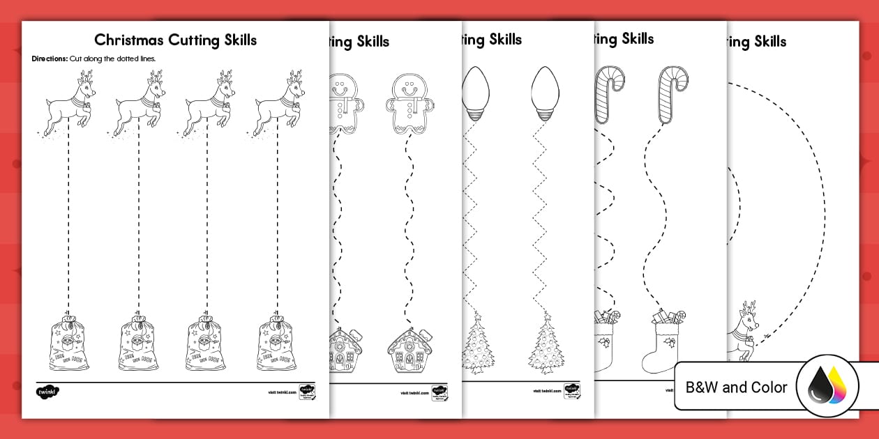 Christmas Cutting Skills Worksheet Sheets (teacher made)