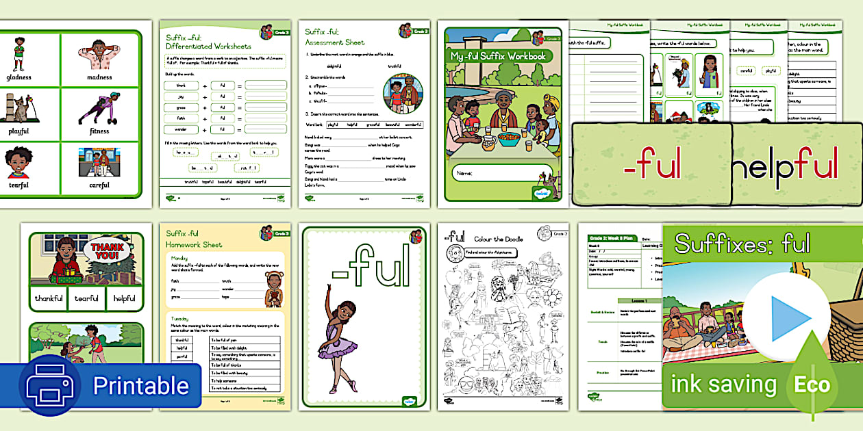 Grade 3 Phonics Pack suffix -ful (professor feito) - Twinkl