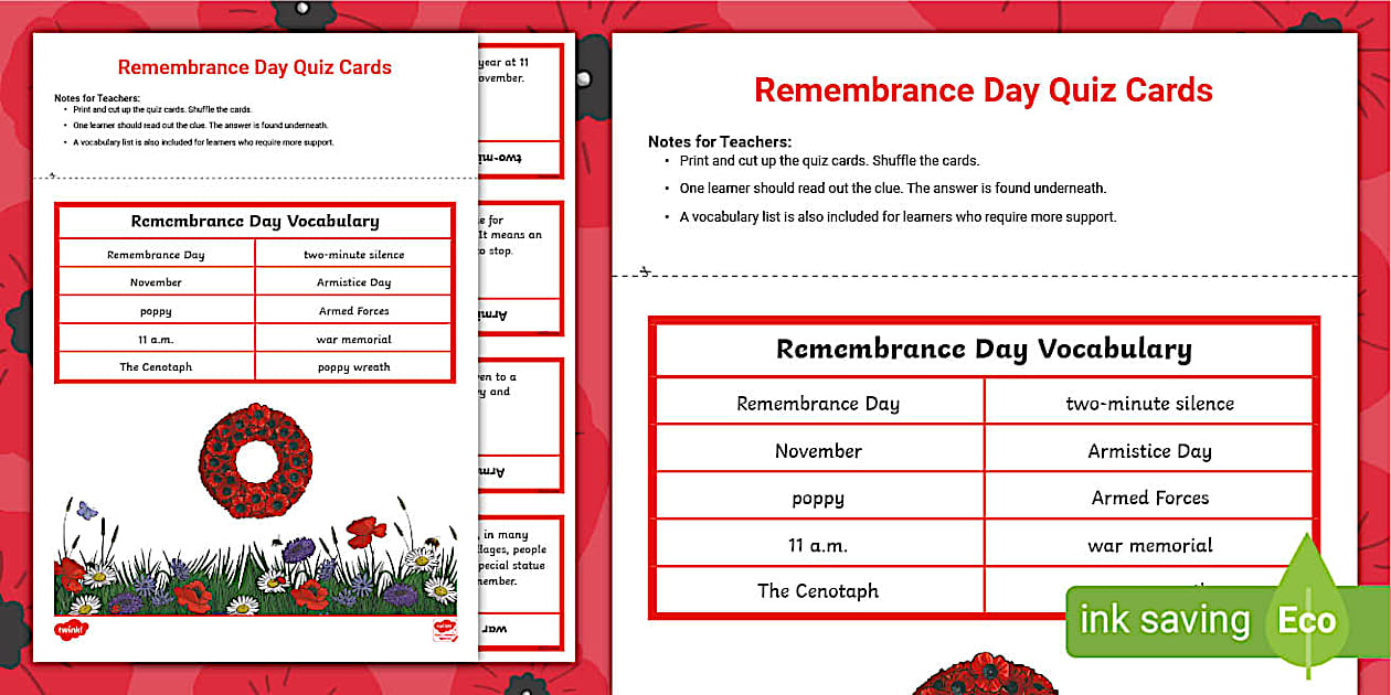 All About Remembrance Day Quiz Cards (teacher made) - Twinkl