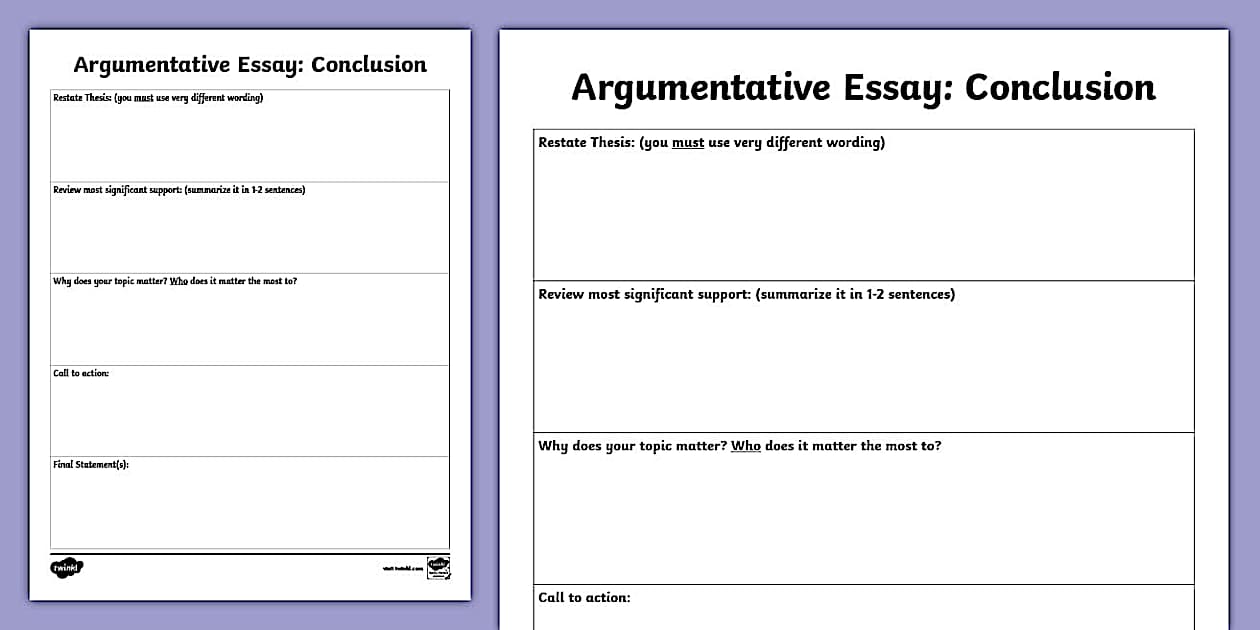 Argumentative Essay Conclusion Graphic Organizer for 6th-8th Grade