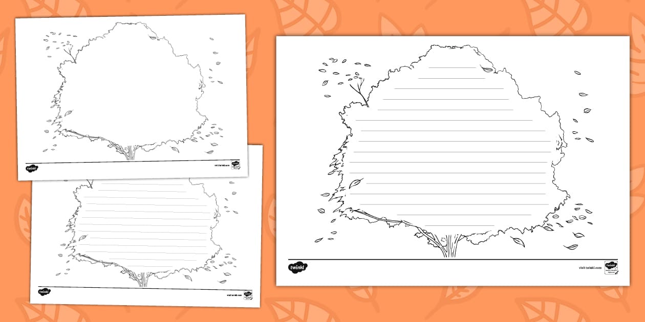 Autumn Tree with Falling Leaves Writing Template, - Twinkl