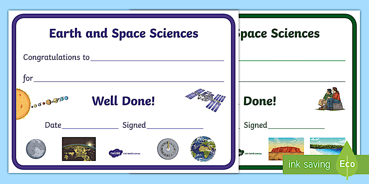 Year 3-4 Earth and Space Sciences Certificates - Australia