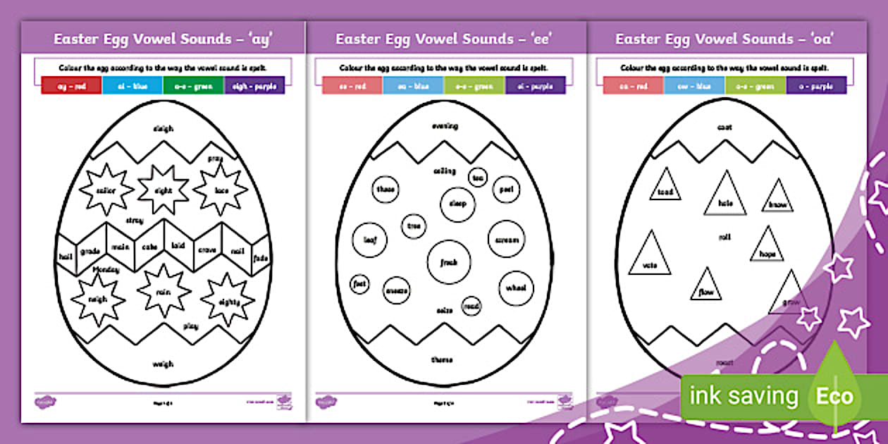 Easter Egg Vowel Spelling and Colour Activity Sheets (Ages 5 - 7)