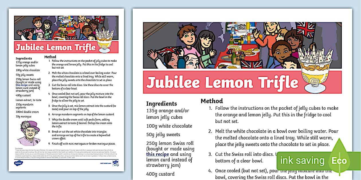 Editable Jubilee Lemon Trifle Recipe (professor feito)