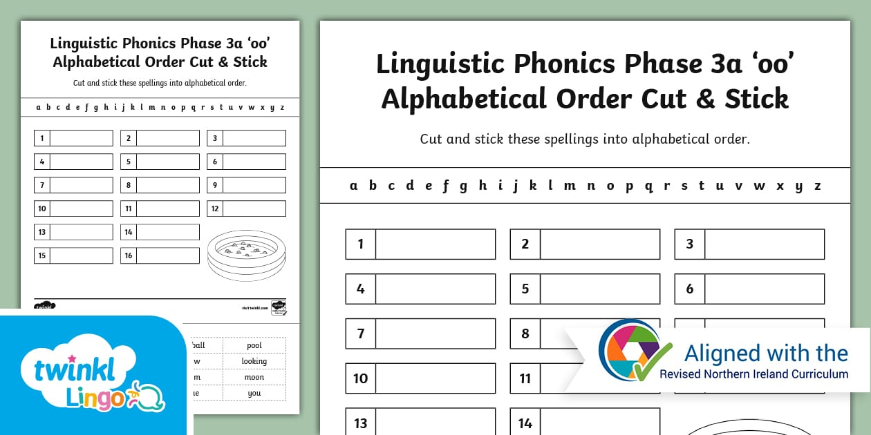 Linguistic Phonics Phase 3a 'oo' Alphabetical Order