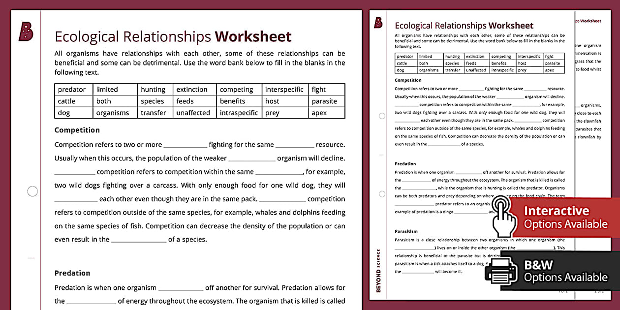 Ecological Relationships Cloze Passage (teacher made)