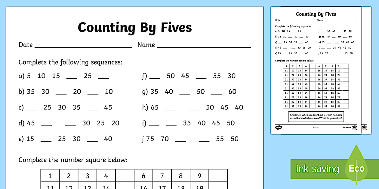 Counting By 5s Worksheet / Worksheet (Teacher-Made) - Twinkl