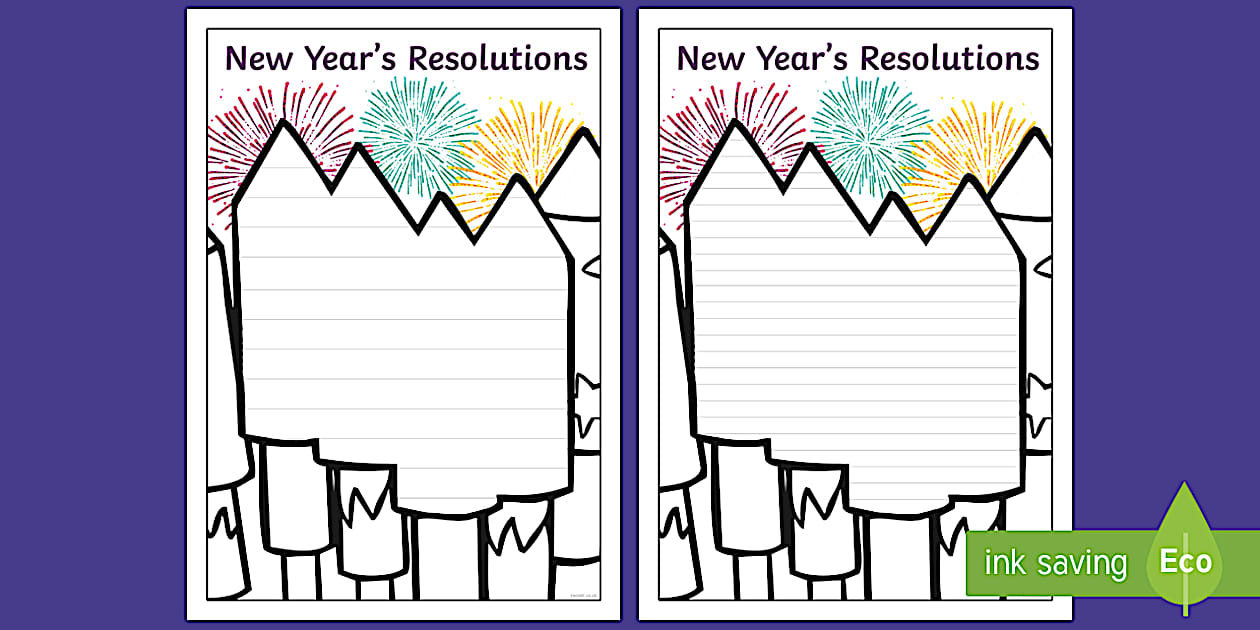 New Year's Resolutions on Fireworks Writing Frames - Twinkl