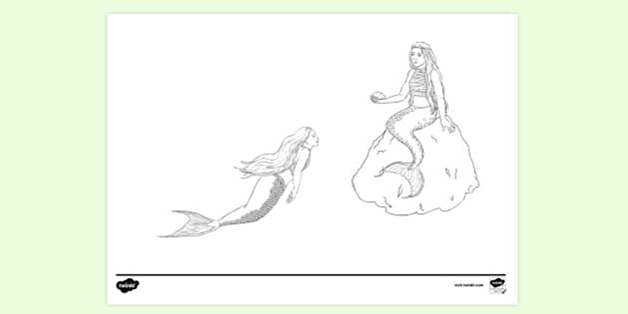 Colouring Page of Real Mermaids | Colouring Sheets - Twinkl