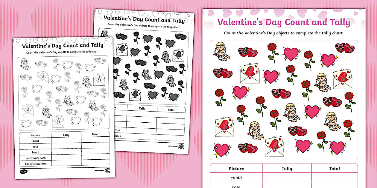 👉 Valentine's Day Count and Tally Worksheet - Twinkl