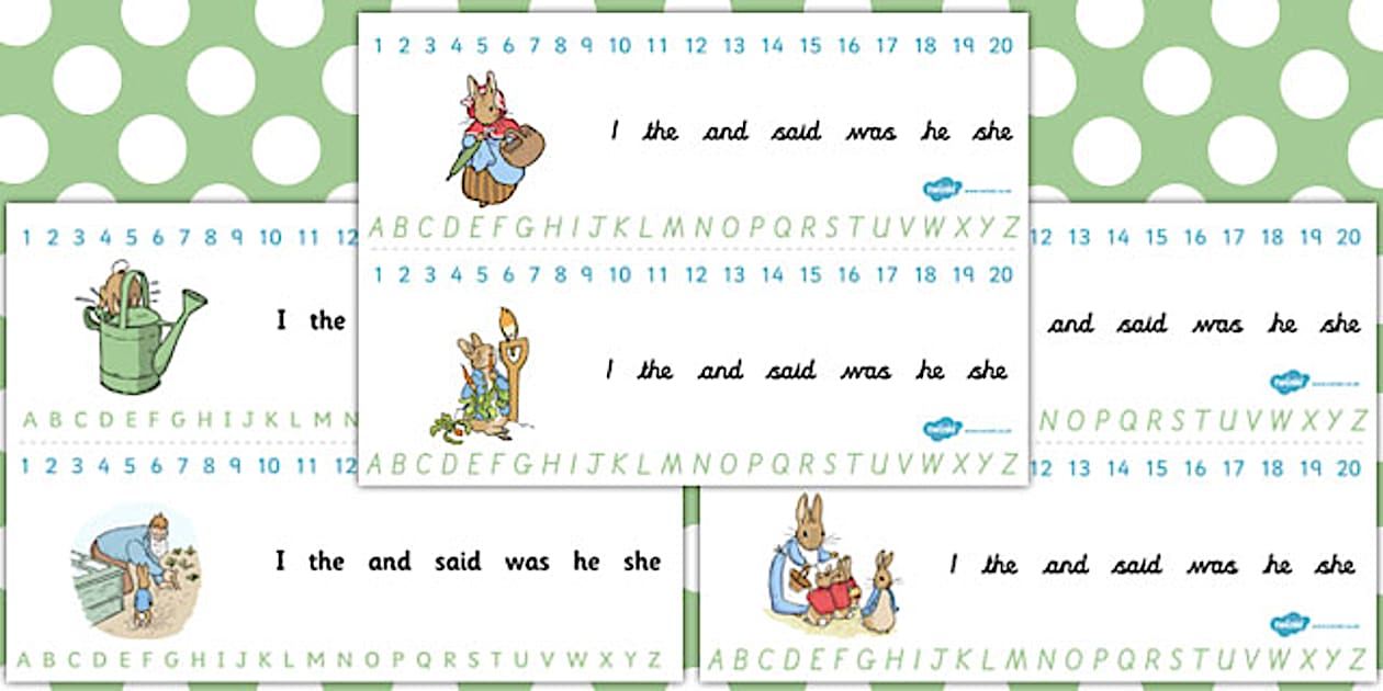 Cursive The Tale of Peter Rabbit Combined Number and Alphabet Strips