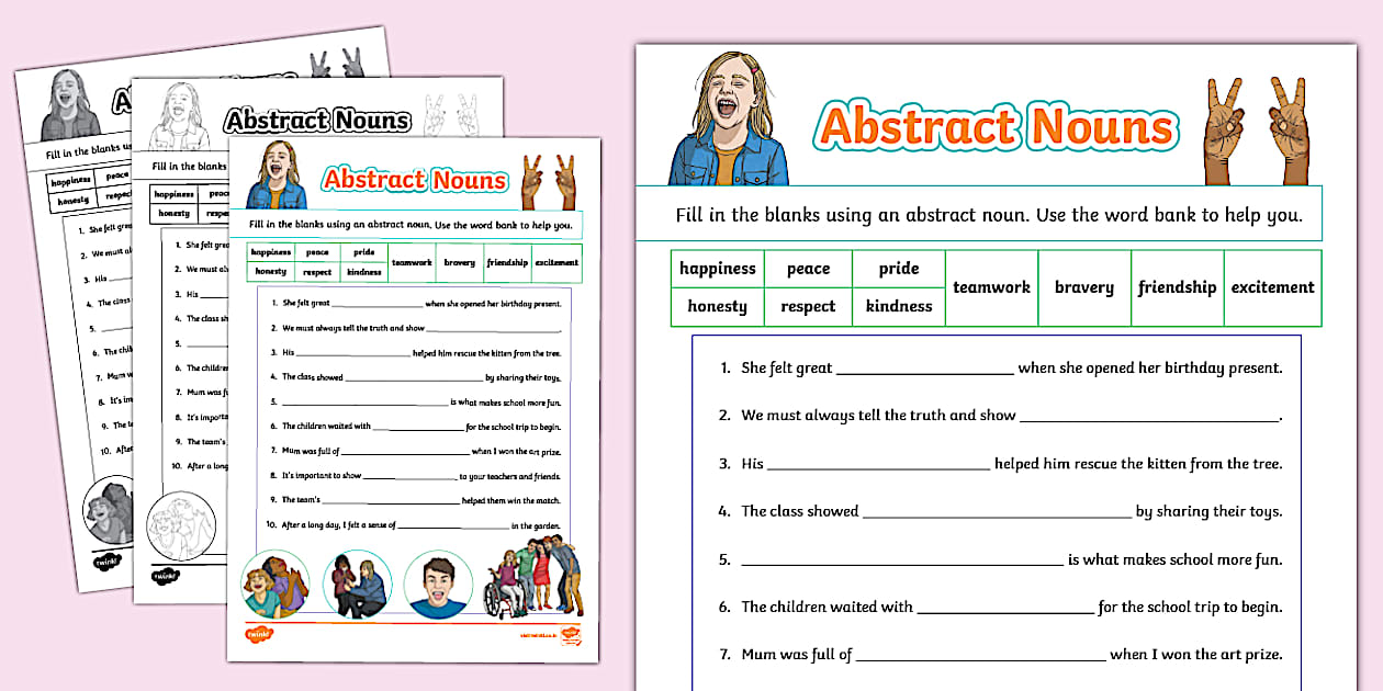 Abstract Nouns Missing Words Worksheet