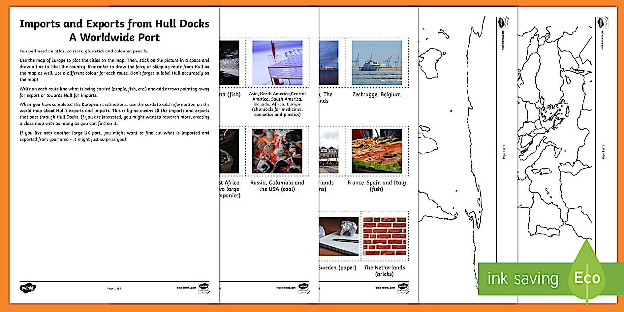 Imports and Exports from Hull City of Culture Worksheet / Worksheets