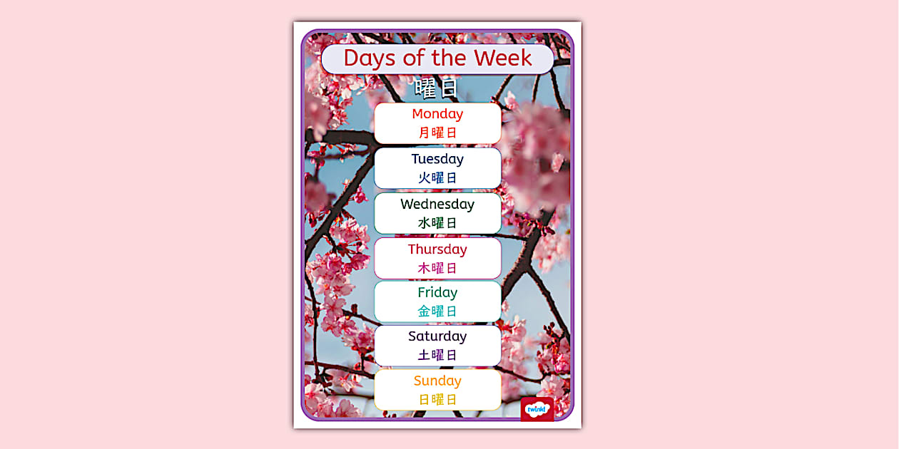 Days of the Week Display Poster English/Japanese