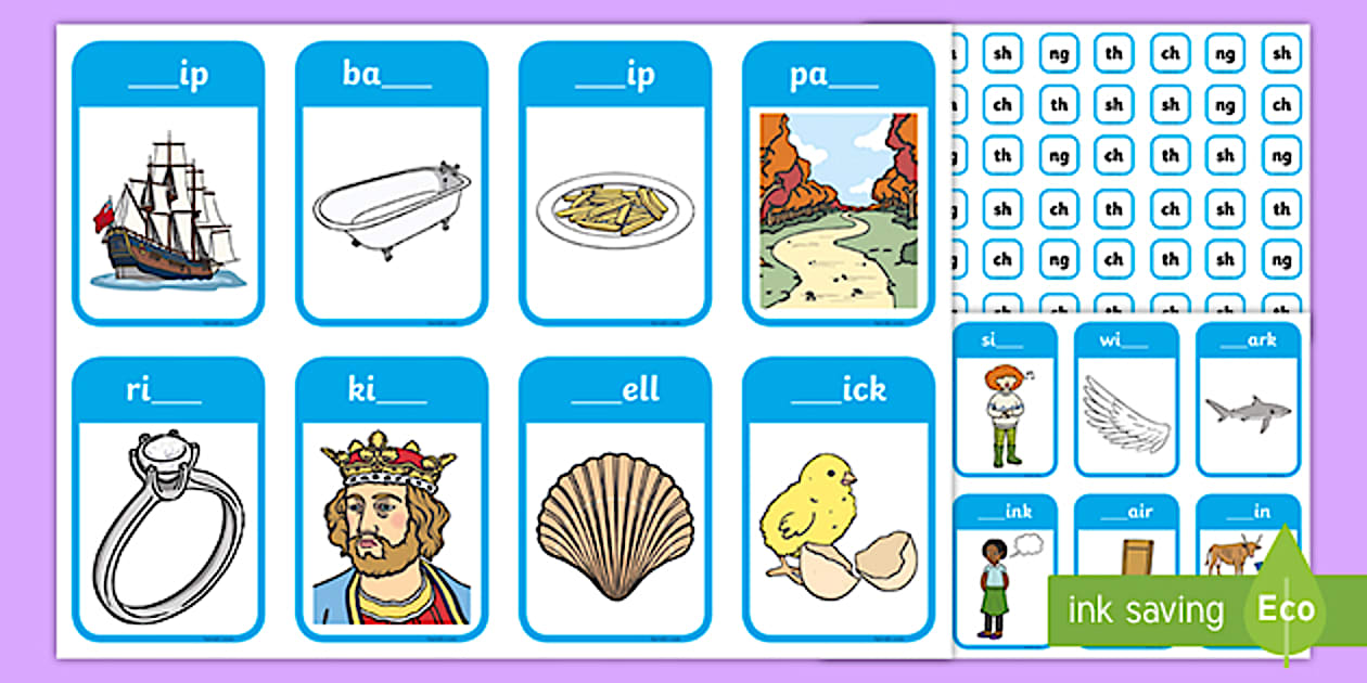 VIC Phase 3 Digraphs 'ch', 'sh', 'th' and 'ng' Peg Matching Game